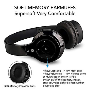 Alpha Digital BH-530-B Bluetooth Headphone with Soft Fit Ear Covers, Built-In Microphone, Black