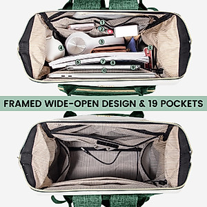 LOVEVOOK Laptop Backpack Purse for Women, Fashion Work Travel Bags, Business Computer Backpacks, Doctor Nurse Backpack with USB Port, fits 15.6-Inch Laptop, Beige-Dark Green