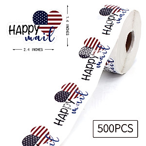 Littlefa 1.5” Happy Mail with America Flag Love Shaped Design Stickers,Thank You Stickers,Mail Stickers,Handmade Stickers,Small Business Stickers, Envelopes Stickers, Gift Bags Packaging 500 PCS