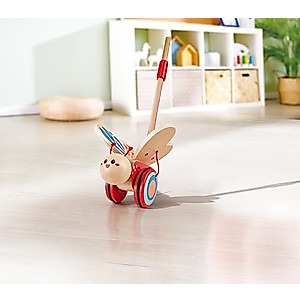 Award Winning Hape Butterfly Wooden Push and Pull Walking Toy, L: 6.3, W: 5.8, H: 22.2 inch, Red