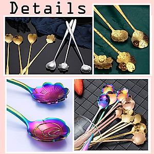 Flower Spoon Coffee Teaspoon Set, PBIEHSR Stainless Steel Tea Spoon Two Different Lengths Dessert Spoon for Stirring Drink Mixing Milkshake Jam, Set of 9 (Multicolor)