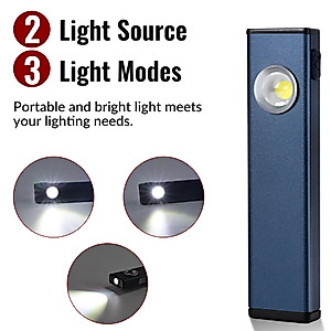 lexall Rechargeable Work Light, 600 Lumens Portable LED Flashlight, Magnetic COB Flat Task Light with Pocket Clip, 3 Modes, Pocket Pen Inspection Light for Repairing, Camping, Hiking, Emergency（2pcs）