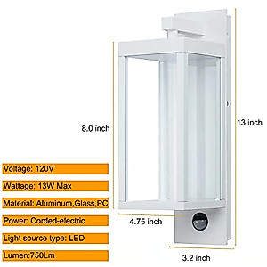 illumishin Outdoor Wall Light Motion Sensor Lights Outdoor Light Fixture Exterior Wall Lamp Lantern Modern Outside Lights for Porch Garden Patio Garage Barn Front Door 13W 750LM 3000K