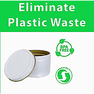 4 oz White Metal Steel Tin Round with Tight Sealed Slip Cover (6 Pack)