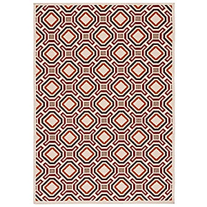 SAFAVIEH Veranda Collection 2'7" x 5' Cream / Red VER089 Modern Indoor/ Outdoor Non-Shedding Easy--Cleaning Patio Backyard Porch Deck Mudroom Area--Rug
