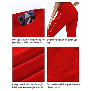 BUBBLELIME 22"/26"/28" High Waist Yoga Pants with Inner Pocket - Single Line Capris_Scarlet X-Small-22 Inseam