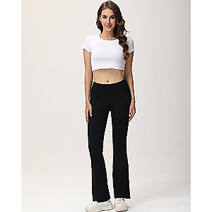 LAOARA Women Bootcut Yoga Pants Crossover Tummy Control Workout Legging High Waist Stretch Pants Black L