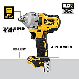 DEWALT 20V MAX XR Cordless Impact Wrench, 1/2", Includes Detent Pin Anvil and Belt Clip, Bare Tool Only (DCF892B)