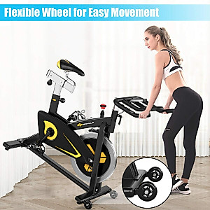 Goplus Magnetic Exercise Bike, Stationary Belt Drive Bicycle, with LCD Monitor, Indoor Cycling Bike for Home Gym Cardio Workout (30 lbs Flywheel)
