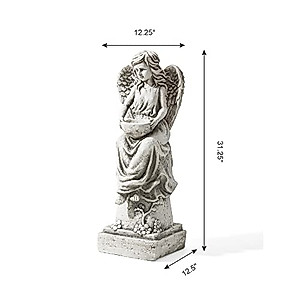 Glitzhome GH50526 Angel with a Bird Bath Garden Decor Statue, 31 Inch, Antique Beige