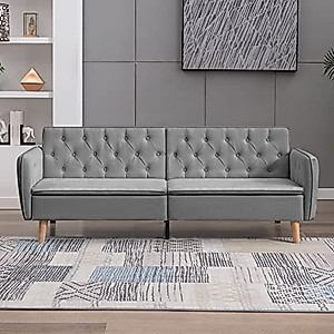 ZAFLY Couch Bed, 76.8'' Loveseat Bed Couches for Living Room, Futon Sofa Deep Seat Beds with Soft Ice and Snow Velvet Sturdy Sleeper Small Space, Bedroom, Apartment, Dorm Light Grey
