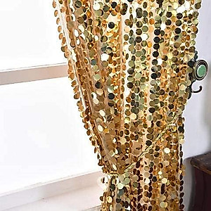 YCC 9FT x 9 FT Gold Big Payette Sequin Curtains with Rod Pocket Panels Curtain