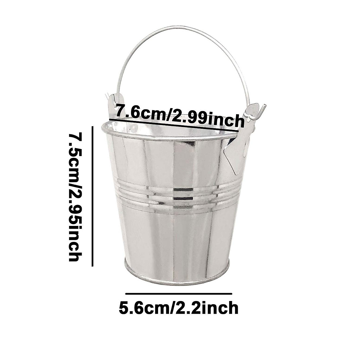 Honbay 2PCS Mini Silver Metal Buckets Tin Pail Containers Decorative Buckets with Handle for Candy Snack and Small Plant