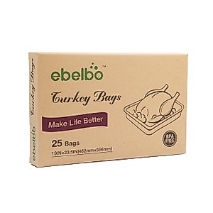 Ebelbo Oven Turkey Cooking Bags, Roasting Bags For Food, Multi-Purpose Kitchen And Garden Preserving Bag - Large Size 19x23.5 Inch, 25 Pack