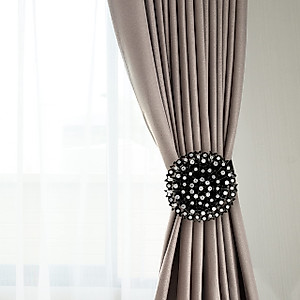 Simplify Magnetic Curtain Tie Back | 7.5”-7.9” | Iron | Jewel Design | Decorative Holdback | Home Décor | Window | Black