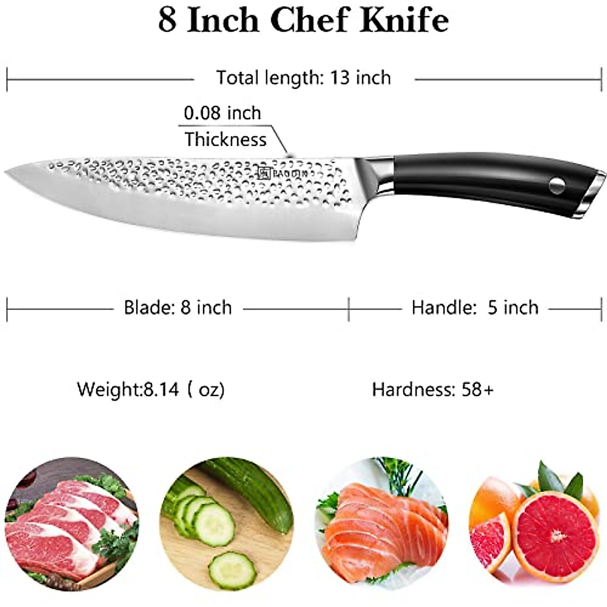 PAUDIN Chef Knife 8 Inch, Ultra Sharp Professional Chef Knife, High Carbon German Stainless Steel Kitchen Knives with Ergonomic ABS Handle, Kitchen Knife for Home & Restaurant