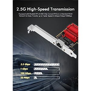 2.5Gb PCIe Network Card, NICGIGA 2.5 Gigabit Ethernet Interface Adapter, with Realtek RTL8125B, 2.5G NIC Compliant Windows/Linux/MAC OS