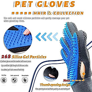 STARROAD-TIM Pet Grooming Glove Hair Remover Brush Gentle Deshedding Efficient Pet Mitt Pet Massage Gloves Left & Right Hand Draw Dog Cat Horse Long Short Fur (1Pair Left & Right Hand (Blue))