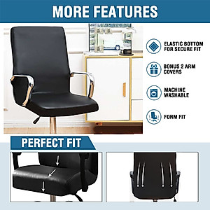 Shukii Waterproof Office Chair Cover PU Leather Computer Seat Covers Stretch Rotating Chair Slipcover with Elastic Bottom Universal Chair Protectors for Rotating Boss Chair
