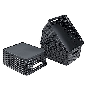 Saedy Plastic Storage Baskets, Deep Grey Basket Bin, 4-Pack