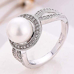 MauSong Women Pearl & White Sapphire 925 Sterling Silver Ring Wedding Party Jewelry New Size 6-10 (8)