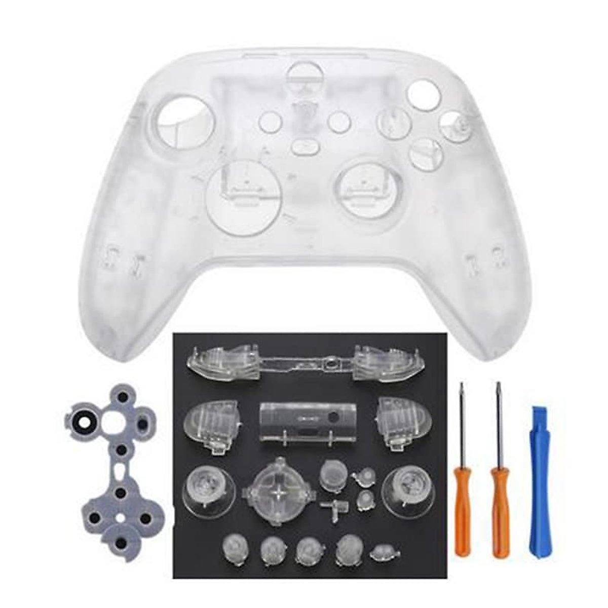 Front Faceplate Cover + Back Housing Shell Case with Full Buttons Tools for Xbox Series X S Controller Housing Shell Replacement (Clear)