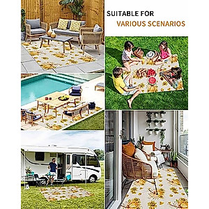 Outdoor Patio Rugs Fall Pumpkin with Sunflowers Outdoor Area Rug Fallen Leaves Non-Slip Backyard/Camping RV Rug/Deck/Porch Rug Front Door Floor Mat Carpet,4x6ft,