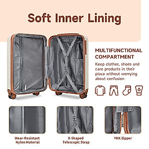 imiomo Carry on Luggage 18 Inch Suitcases with Wheels, Expandable Carry on Suitcase with USB Port and Cup Holder, Hardside Travel Luggage Set with TSA Lock, White Brown