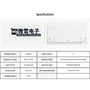 Waveshare 2.9inch Passive NFC-Powered e-Paper No Battery Required No Messy Wiring Novel Passive NFC Tech Wireless Powering & Data Transfer APP Provided 296×128 Pixel,Black& White Color