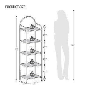 Hzuaneri Bookcase Bookshelf, Tempered Glass Bookshelves, Slim Shelving Unit for Bedroom, Bathroom, Home Office, Steel Frame, 5 Tier Gold BC05001G