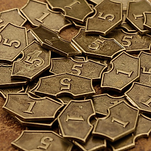 50 Pieces Magic Gathering Counters Tokens Antique Gold Metal Tokens Counters Creature Stats or Loyalty Counters Double Sided Compatible with MTG and CCG Card Gaming Accessories with Velvet Drawstring