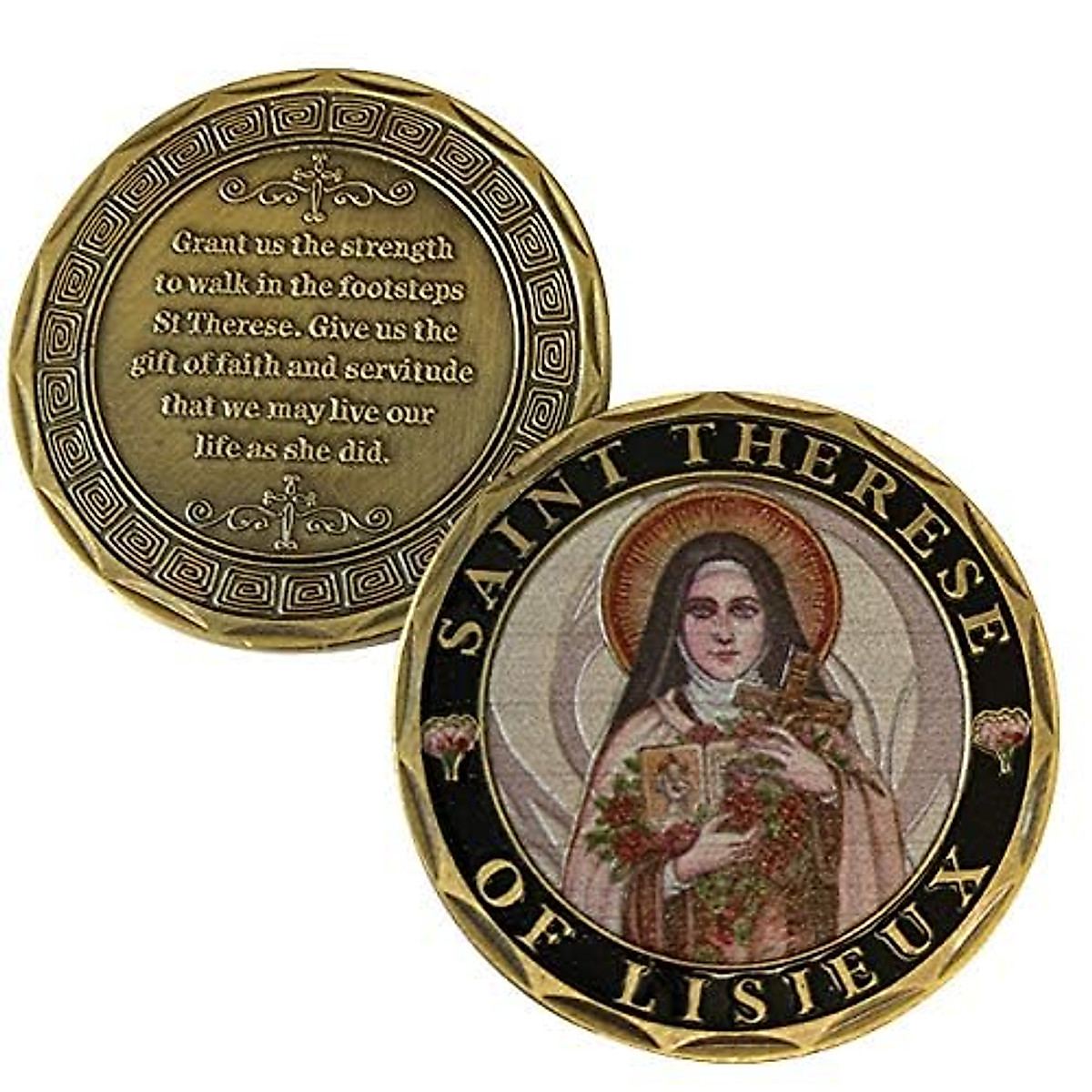Aizics Mint St Therese of Lisieux Coin, Saint Therese The Little Flower Catholic Challenge Coin, Religious Coin Collectibles, Iron Plated 38mm x 2mm