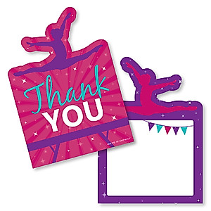 Big Dot of Happiness Tumble, Flip and Twirl - Gymnastics - Shaped Thank You Cards - Birthday Party or Gymnast Party Thank You Note Cards with Envelopes - Set of 12