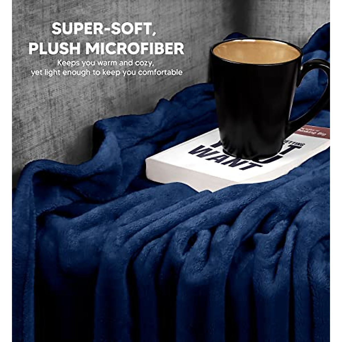 Utopia Bedding Fleece Blanket Queen Size Navy 300GSM Luxury Bed Blanket Anti-Static Fuzzy Soft Blanket Microfiber (90x90 Inches)