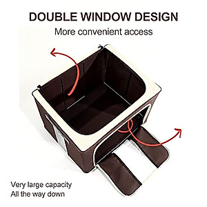 Dimusel Clothes Storage Bins, 100L [4 Pack ] Foldable Oxford Cloth Steel Frame Organizers Bag with Large Clear Window & Durable Handles Carry Handles for Clothing, Comforter Storage (Coffee)