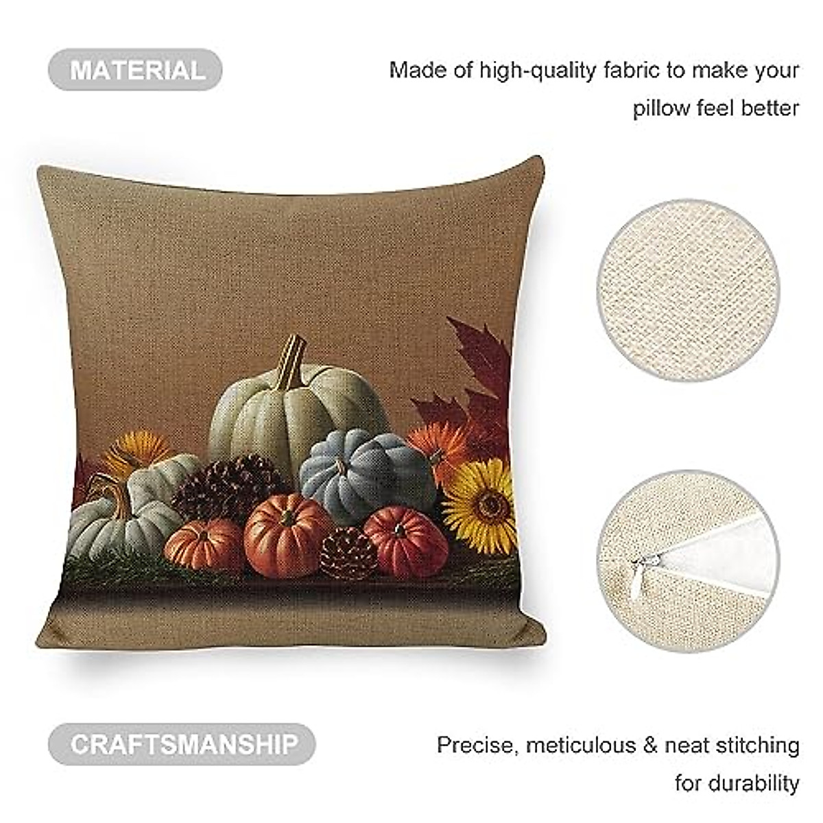 JOJOART Colourful Pumpkins Throw Pillow Covers 18×18 Pillowcases Set of 2 Thanksgiving Linen Decorative Square Pillow Case Cushion Covers Standard Size for Sofa Couch Outdoor Bed Pillow Protectors