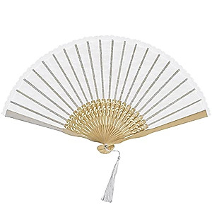 NUOMI Lace Folding Fan Handheld for Women Handmade Bamboo Folded Fans, Decorative Party Favor Gift