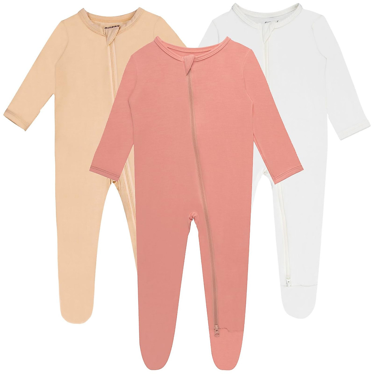 GUISBY rayon made from bamboo Baby Footed Pajamas, Two Way Zipper Long Sleeve Sleeper 3pcs 12-18 Months