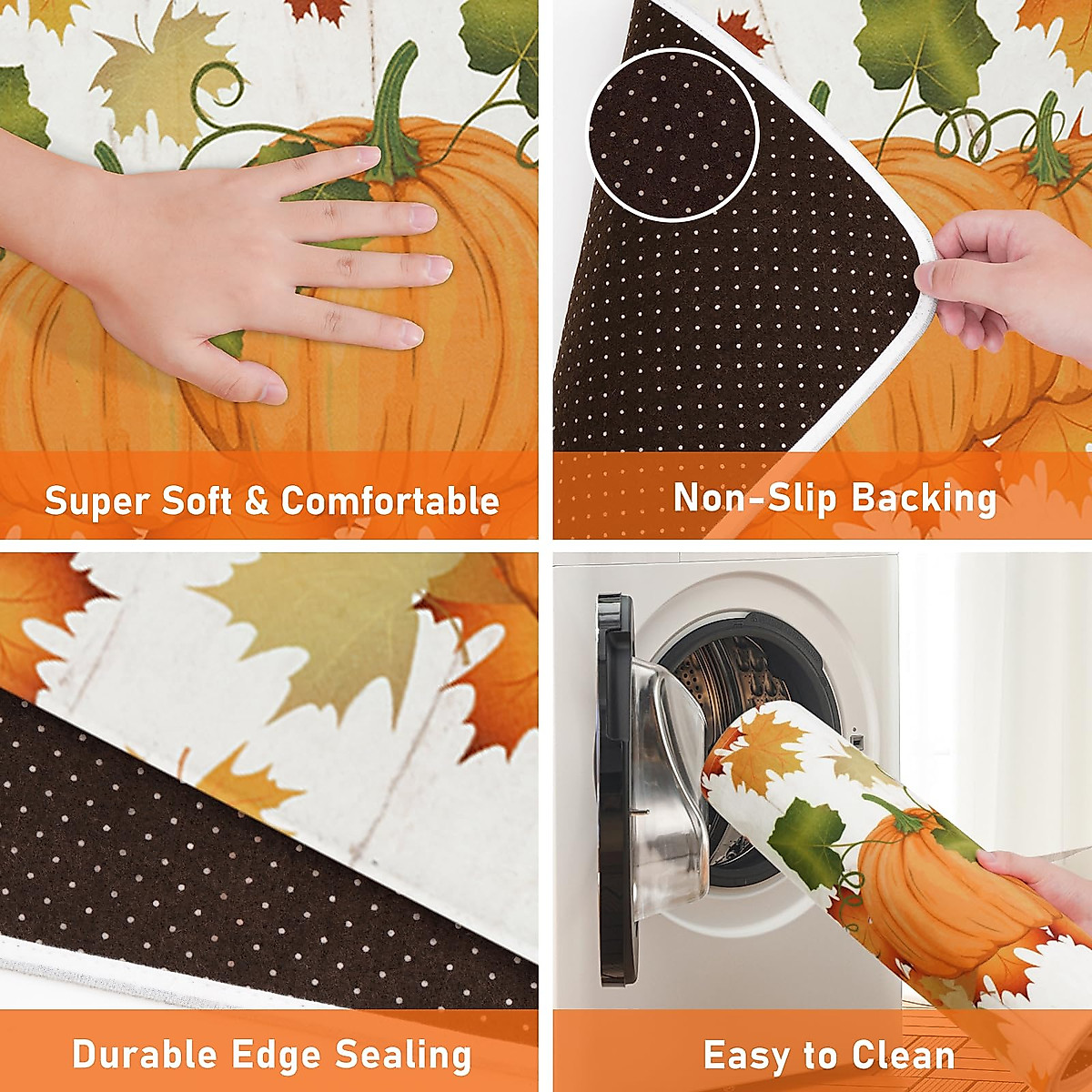 Alishomtll Fall Kitchen Mats for Floor, Set of 2 Autumn Pumpkin Kitchen Mats, Autumn Home Decor Kitchen Rugs for Fall, Thanksgiving, 17x30 and 17x47 Inch
