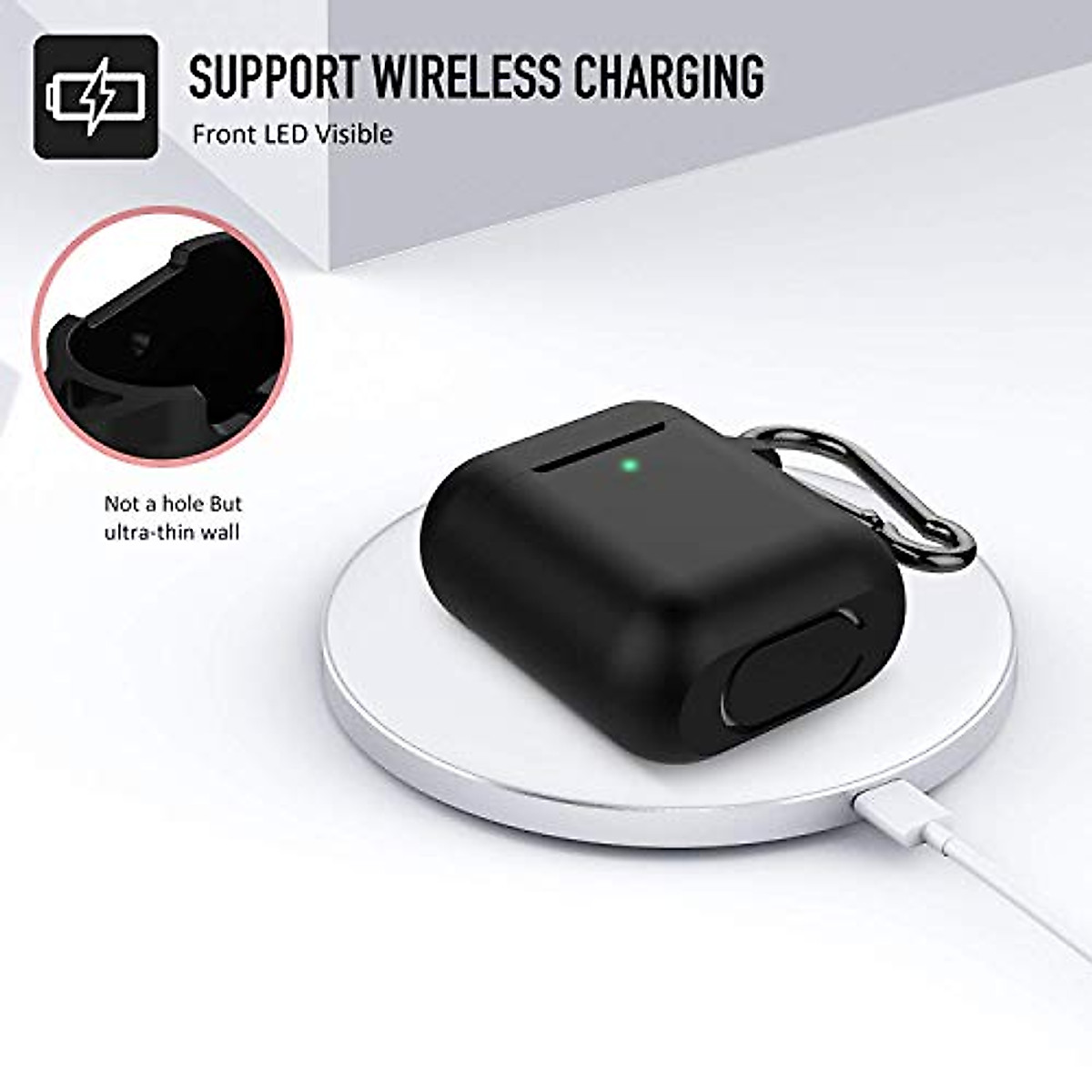 Coffea Protective Silicone Case with Keychain for Apple AirPods 2 (Black)