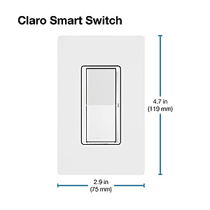 Lutron Claro Smart Switch with Wallplate for Caséta Smart Lighting, for On/Off Control of Lights or Fans | Neutral Wire Required | DVRFW-5NS-WH-A | White