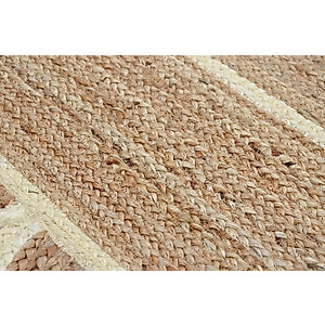 KALVEERA Scalloped Natural Jute Area Rug, Colored Trim (Off White, 11'x14')