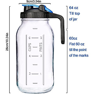 64 OZ Mason Jar Pitcher Wide Mouth 64 oz Mason Jar Pitcher with Airtight Lid and metal lid and band - 2 Quart Pitcher for Iced Tea, Sun Tea, Juice, Coffee (Blue)