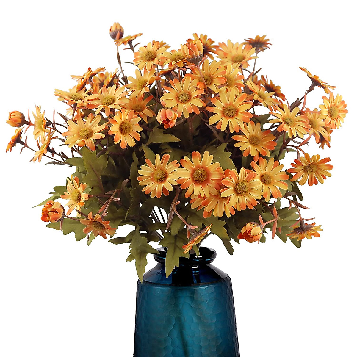 2 Pcs Artificial Flowers, Artificial Daisy Flowers Bulk 14 Inches Long Artificial Silk Flowers Bouquet Realistic Fake Flowers for Wedding Bouquets Home Party Office Grave Christmas Decor(Orange)