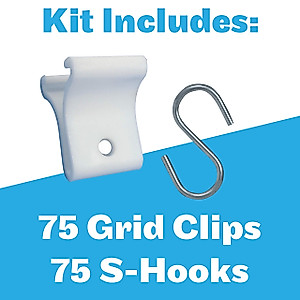 White Grid Clips - 150 Pc Set Ceiling Hook Kit (75 Clips, 75 Hooks) by Sharp Tank - Perfect for Hanging Classroom Decorations, Signs, Decore from Drop Ceiling T-Bar