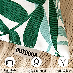 MIULEE Pack of 2 Decorative Outdoor Waterproof Throw Pillow Covers Spring Patio Pillow Cases Natural Leaves Pattern Square Cushion Shams Shell for Garden Balcony Couch 18x18 Inch, Dark Green