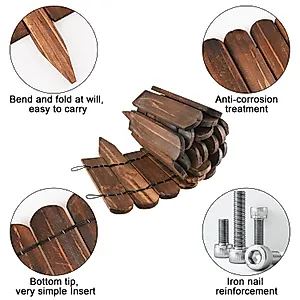 Garden Wooden Fence | Garden Wooden Short Fence Edging Border | Wood Garden Edging Border | Burnt Wood Outdoor Landscape Border Edging, Lawn, Balcony, Patio Planting Fence Gloves(8'' H x 47.5'' L)