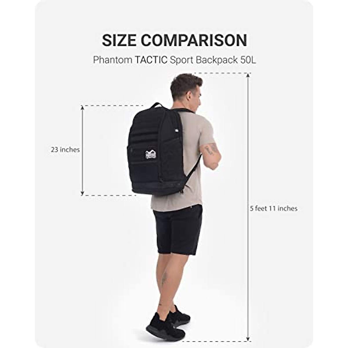 Phantom Athletics Gym Backpack - Sports MMA Boxing BJJ - Men Bag Tactical Black