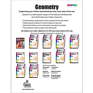 Spectrum Grades 6 - 8 Geometry Workbook, Ages 11 to 14, Geometry Math Workbook, Angles, Shapes, Coordinate Plane, Perimeter, Area, and Volume, Focus on Points, Lines, Rays, and Polygons - 128 Pages