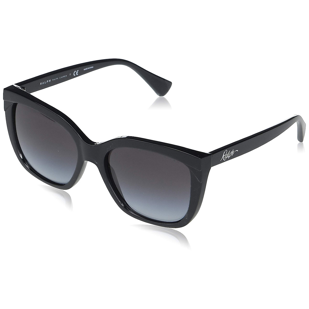 Ralph by Ralph Lauren Women's RA5265 Butterfly Sunglasses, Shiny Black/Gradient Grey, 55 mm